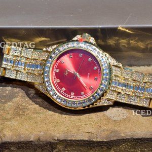 Accessories | Hiphop Bling Mens Red Face Dial Luxury Watch | Poshmark